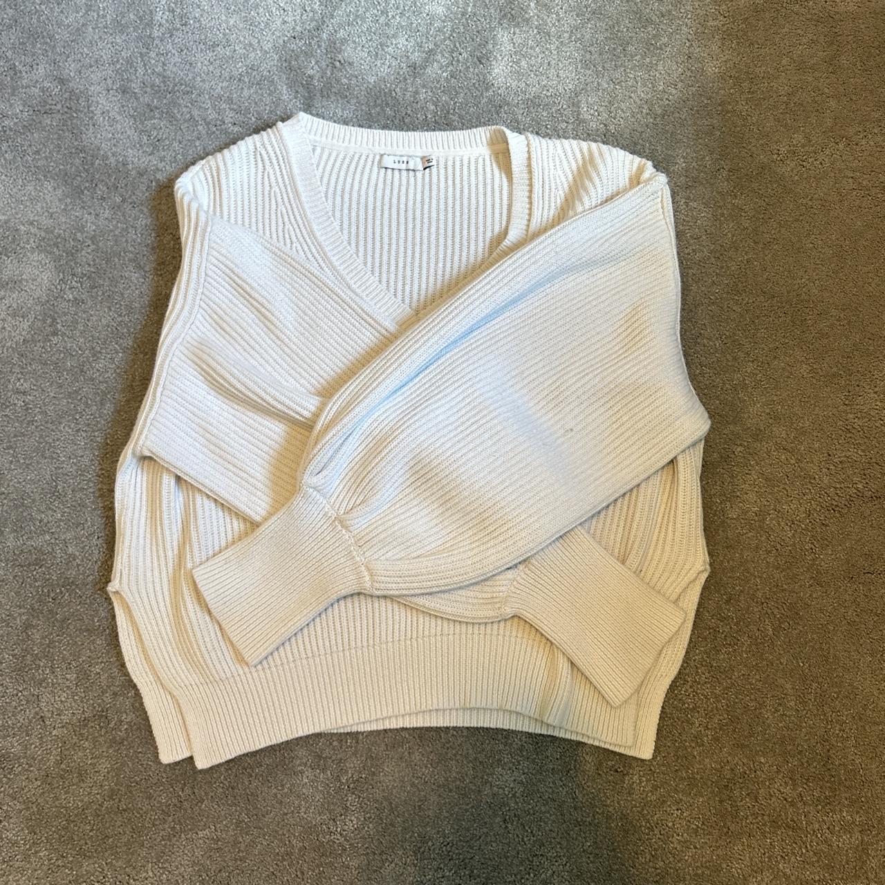 white ribbed sweater (sort of cropped, will rise up... - Depop