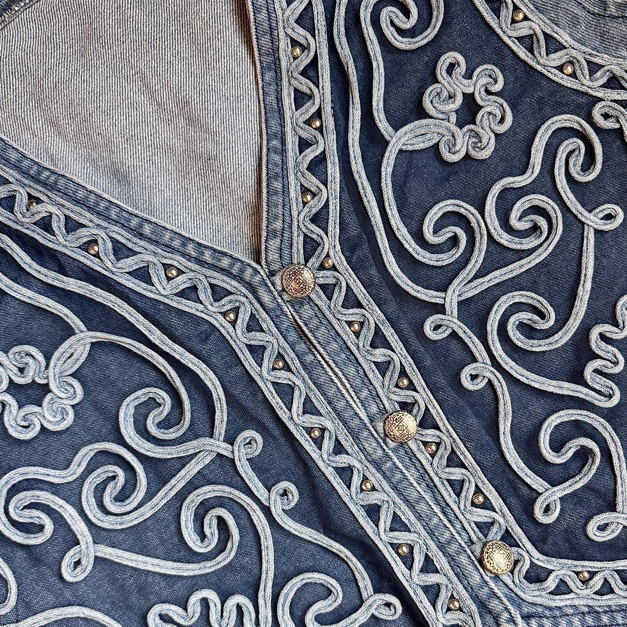 Vintage embroidered mesh denim vest with silver... - Depop