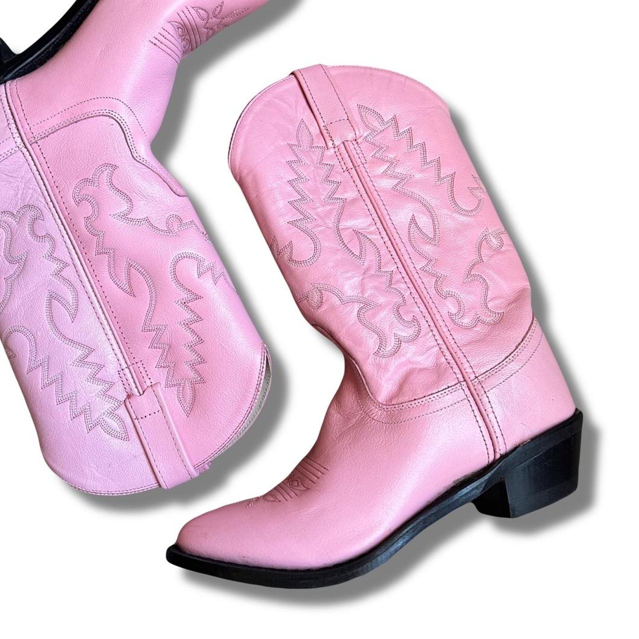 Pink leather mid calf cowboy boots by Old West.... - Depop