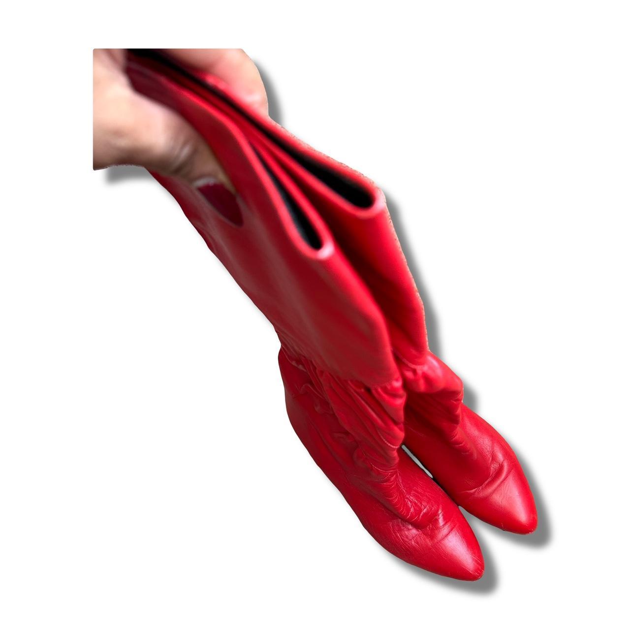 Vintage cherry red leather knee high kitten heel... - Depop