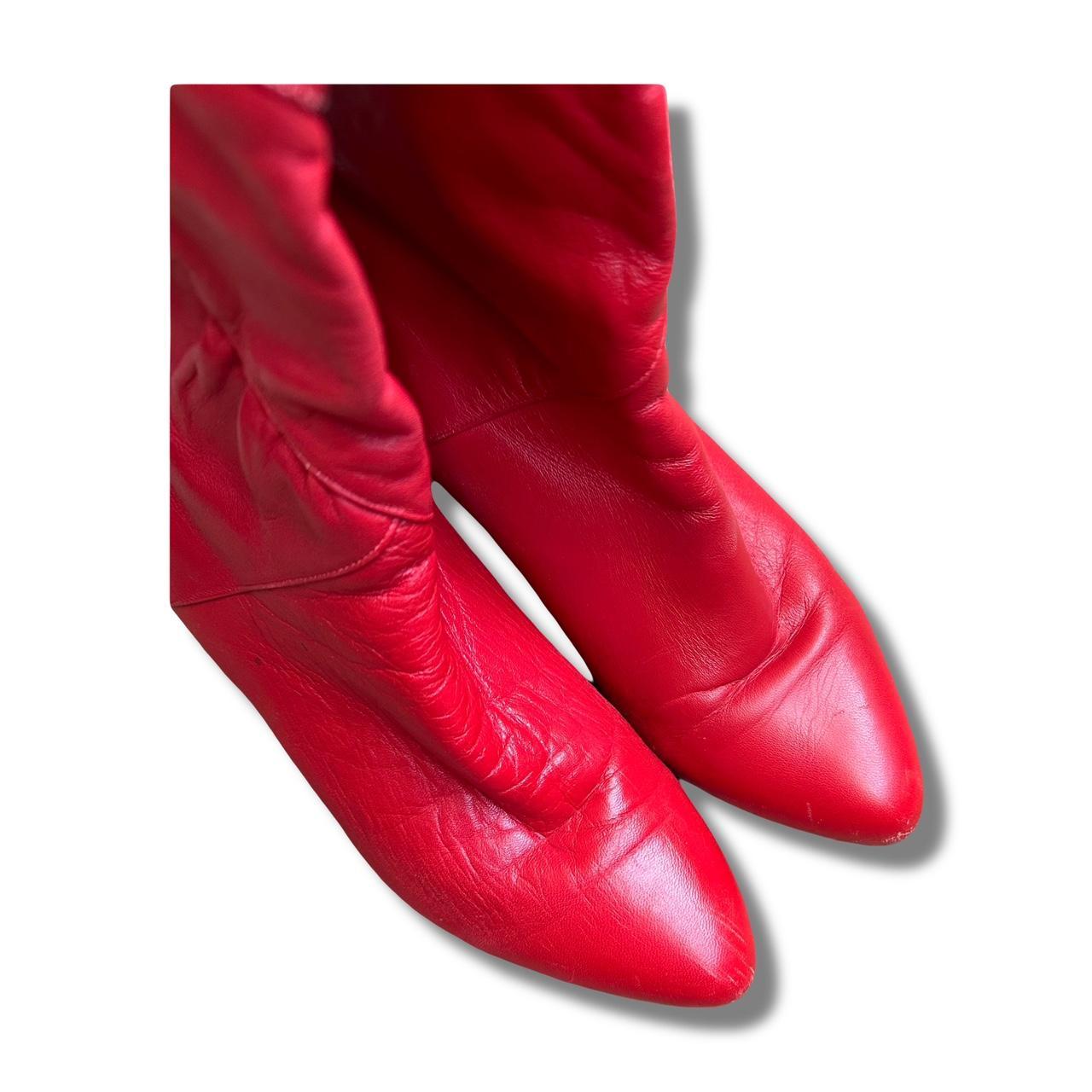 Vintage cherry red leather knee high kitten heel... - Depop