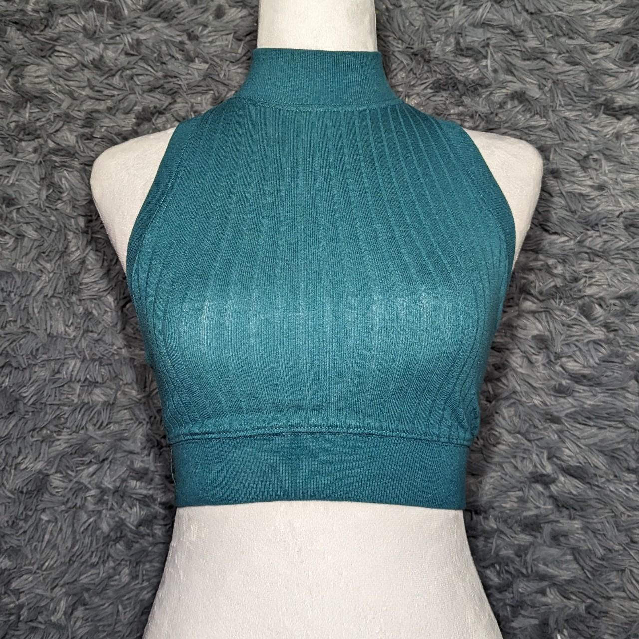 Turquoise cropped knit turtleneck Size S. Used in... - Depop