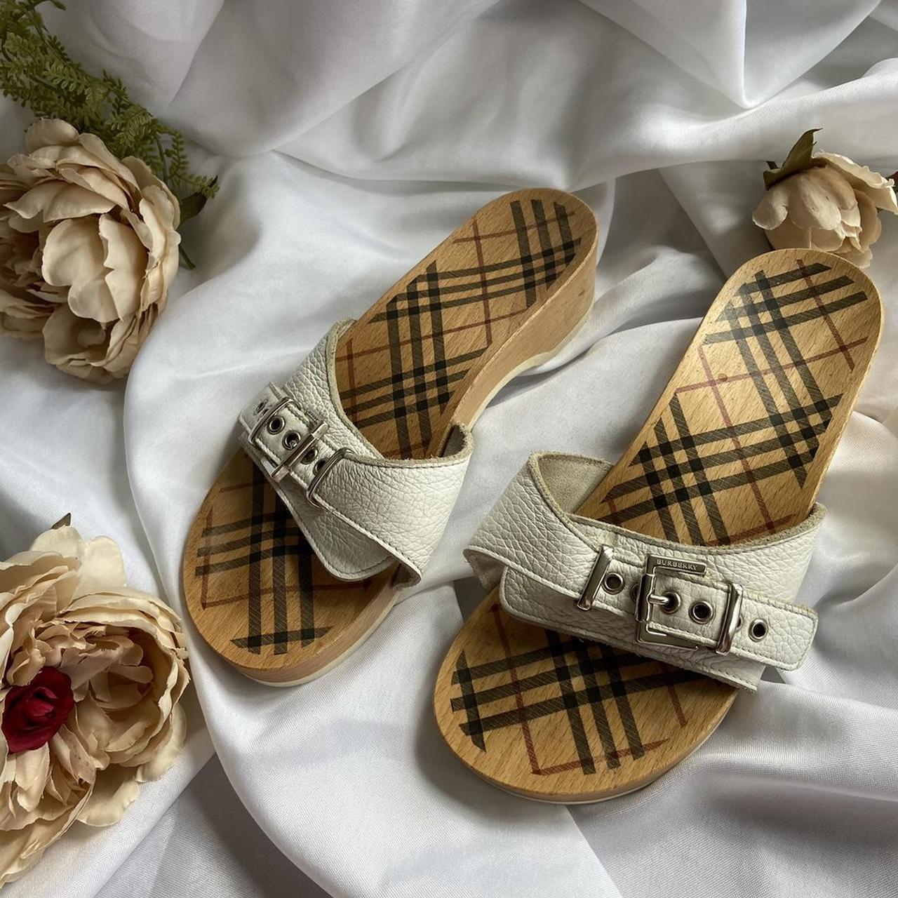 Burberry Brigitte Plaid White Clogs Sandals... - Depop