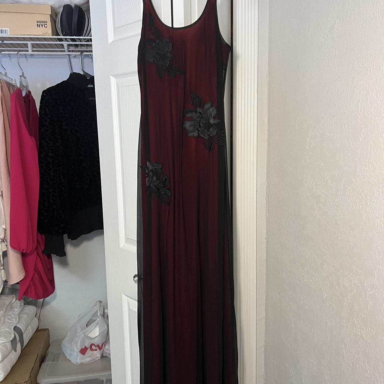 red black mesh maxi dress vintage flowers sown in... - Depop