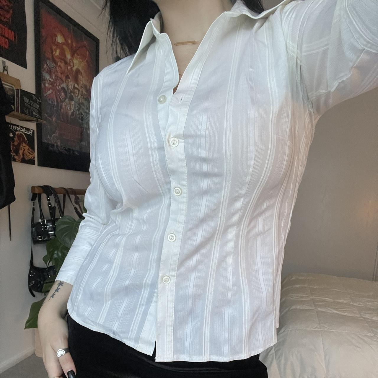 White, women's button up with white stripes. 🤍 I... - Depop
