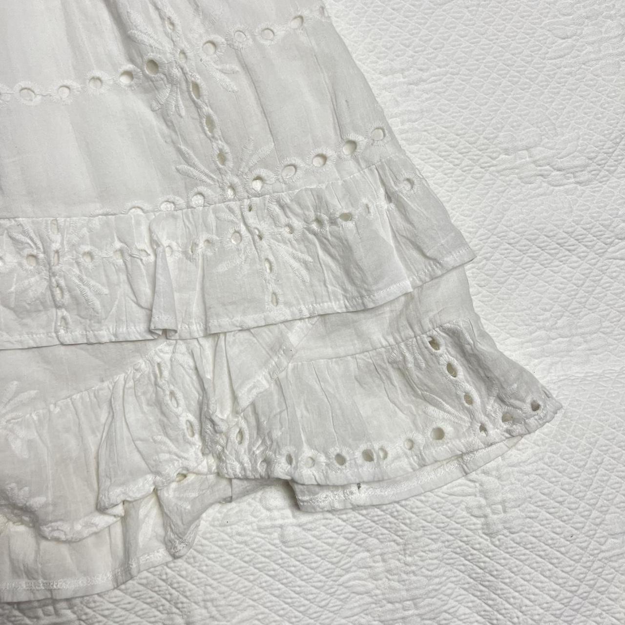 White Eyelet Cupped Ruffle Skirt Short Sleeve Mini... - Depop