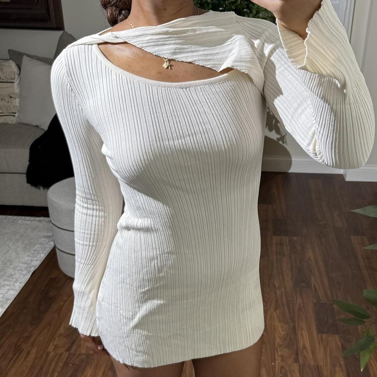 White long flare sleeve ribbed princess polly cut... | Depop