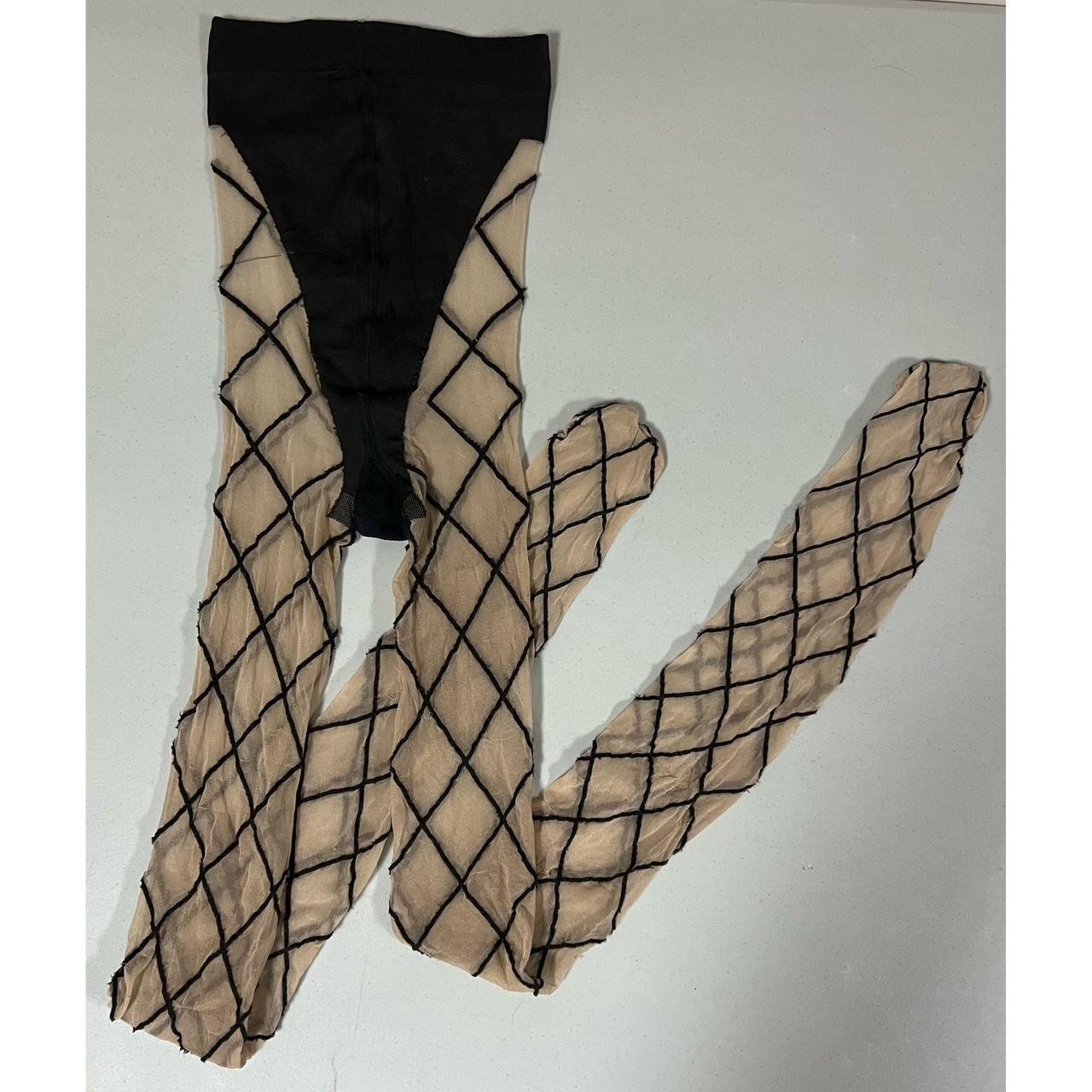 Black Beige Criss-Cross Stockings Tights Pantyhose... - Depop