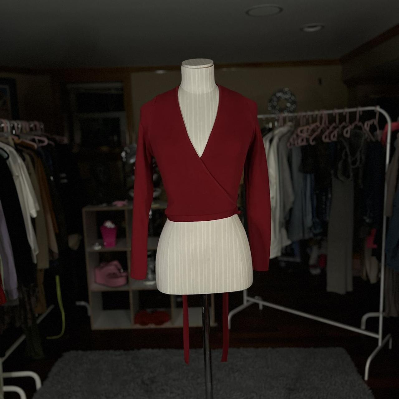 Tie Me Up ️ Dark Red almost maroon Cross over knit... - Depop