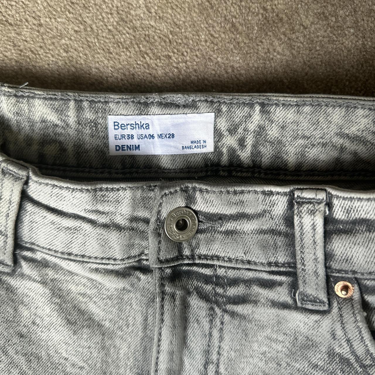BERSHKA high waisted grey wash denim shorts EU 38 UK... - Depop