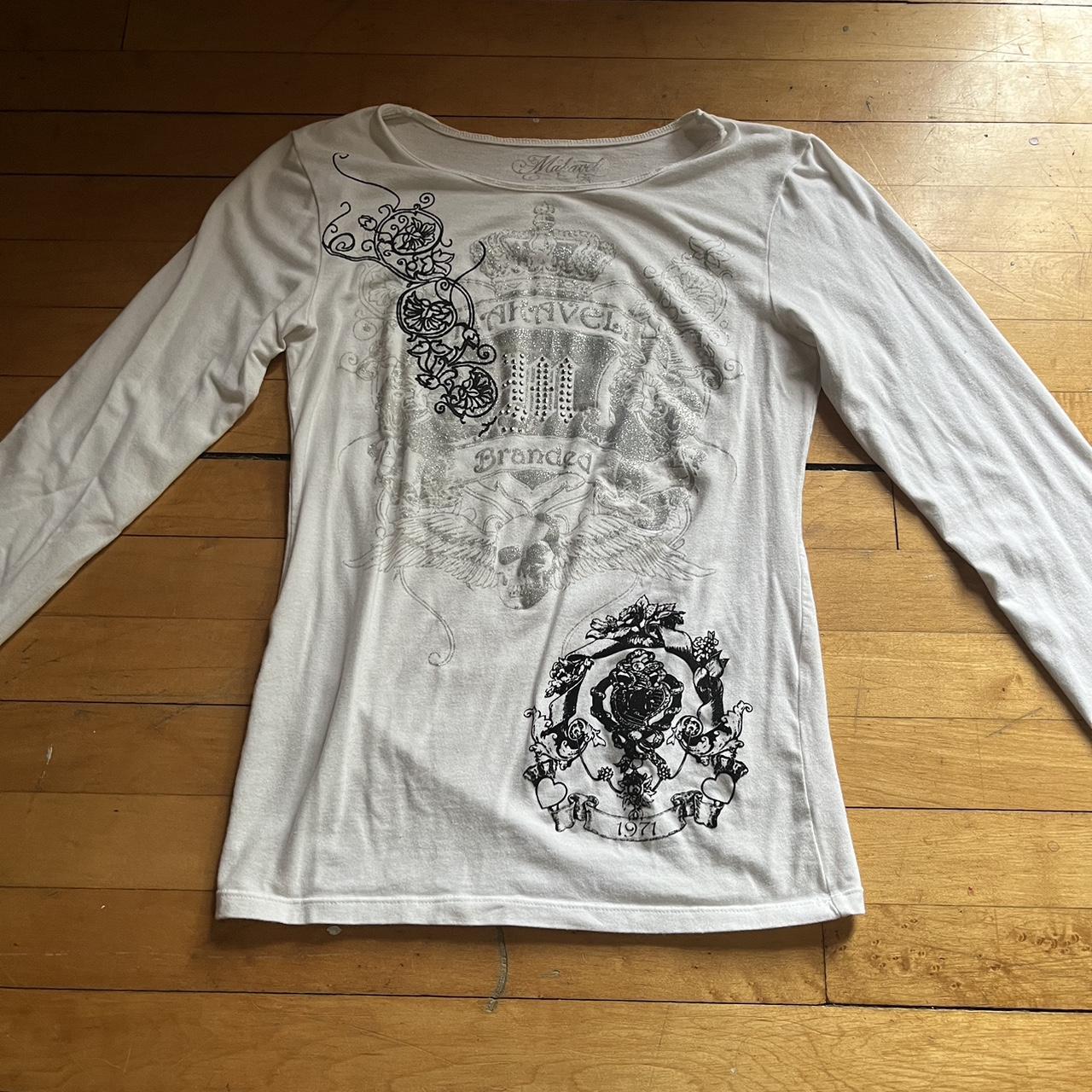 y2k style white longsleeve ** size L, but fits... - Depop