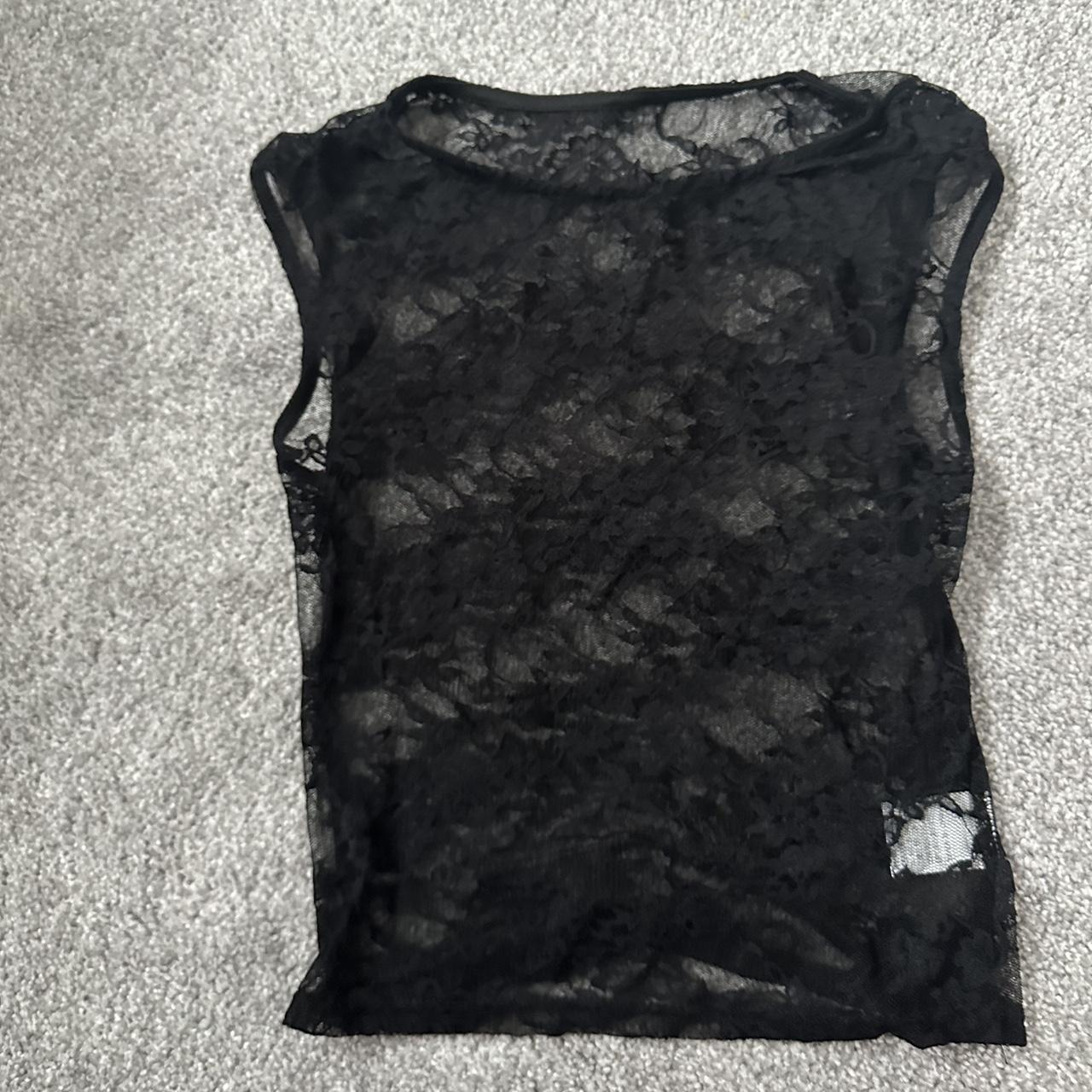 Black lace mesh top with a sheer design Stretchy... - Depop