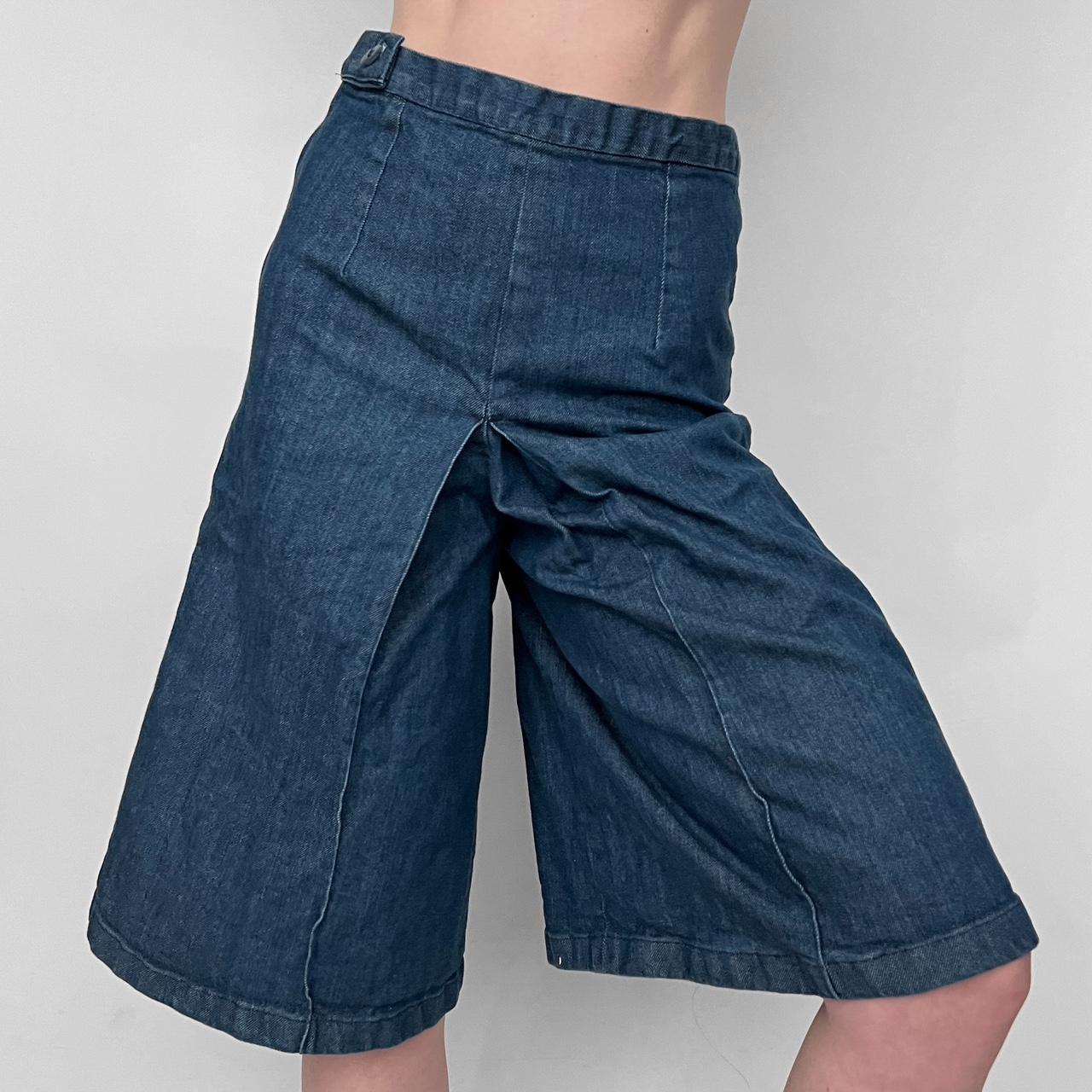 vintage denim wide leg capri pants vintage dark... - Depop