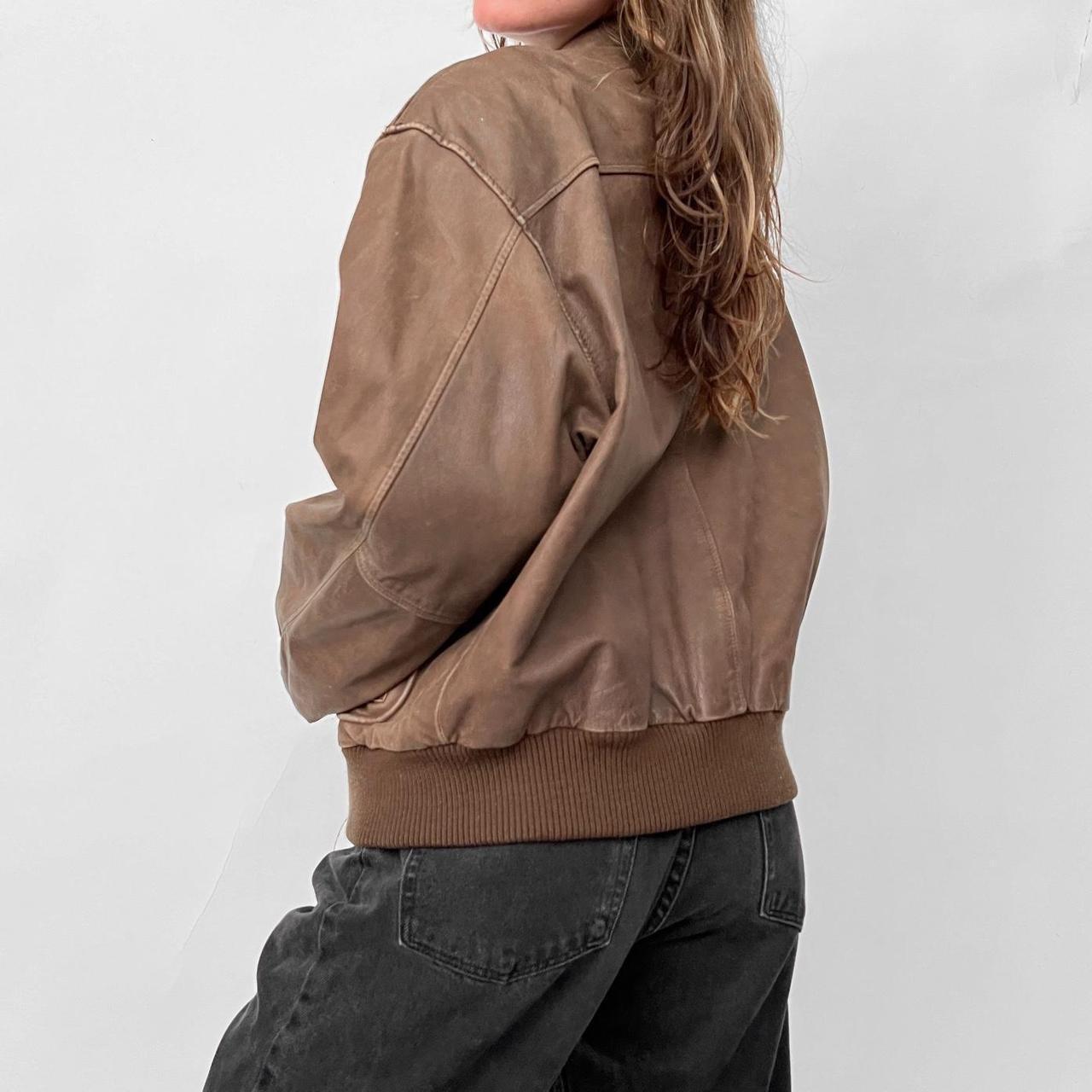 vintage brown leather bomber jacket vintage... - Depop