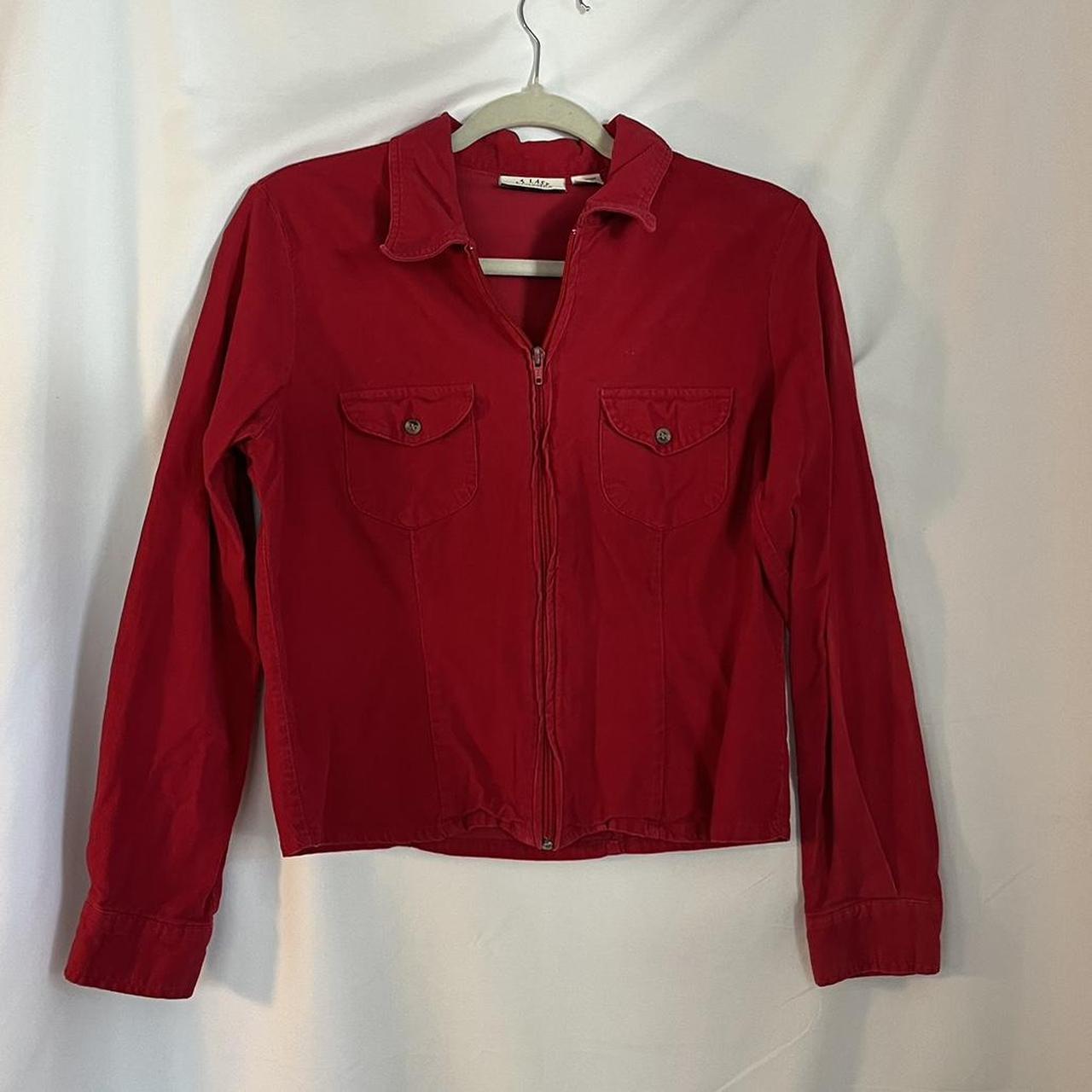 Red corduroy zip-up jacket perfect for fall... - Depop