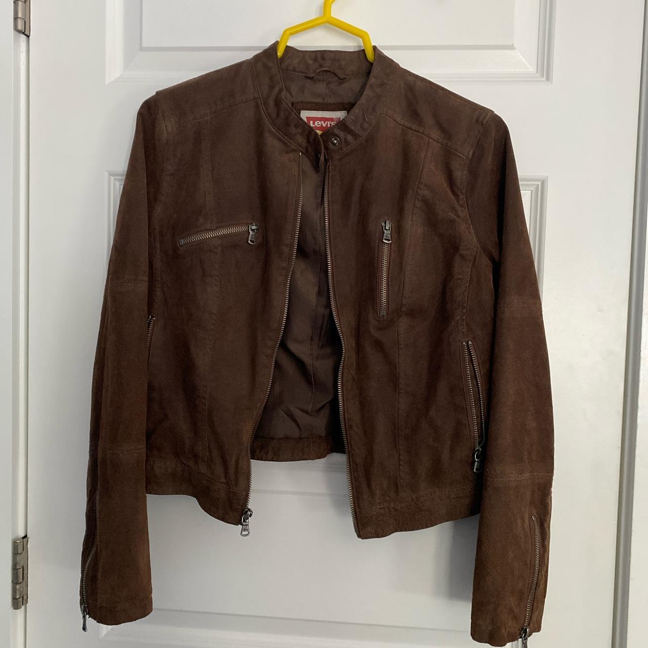 Waist length brown matte leather Levi’s jacket - Depop