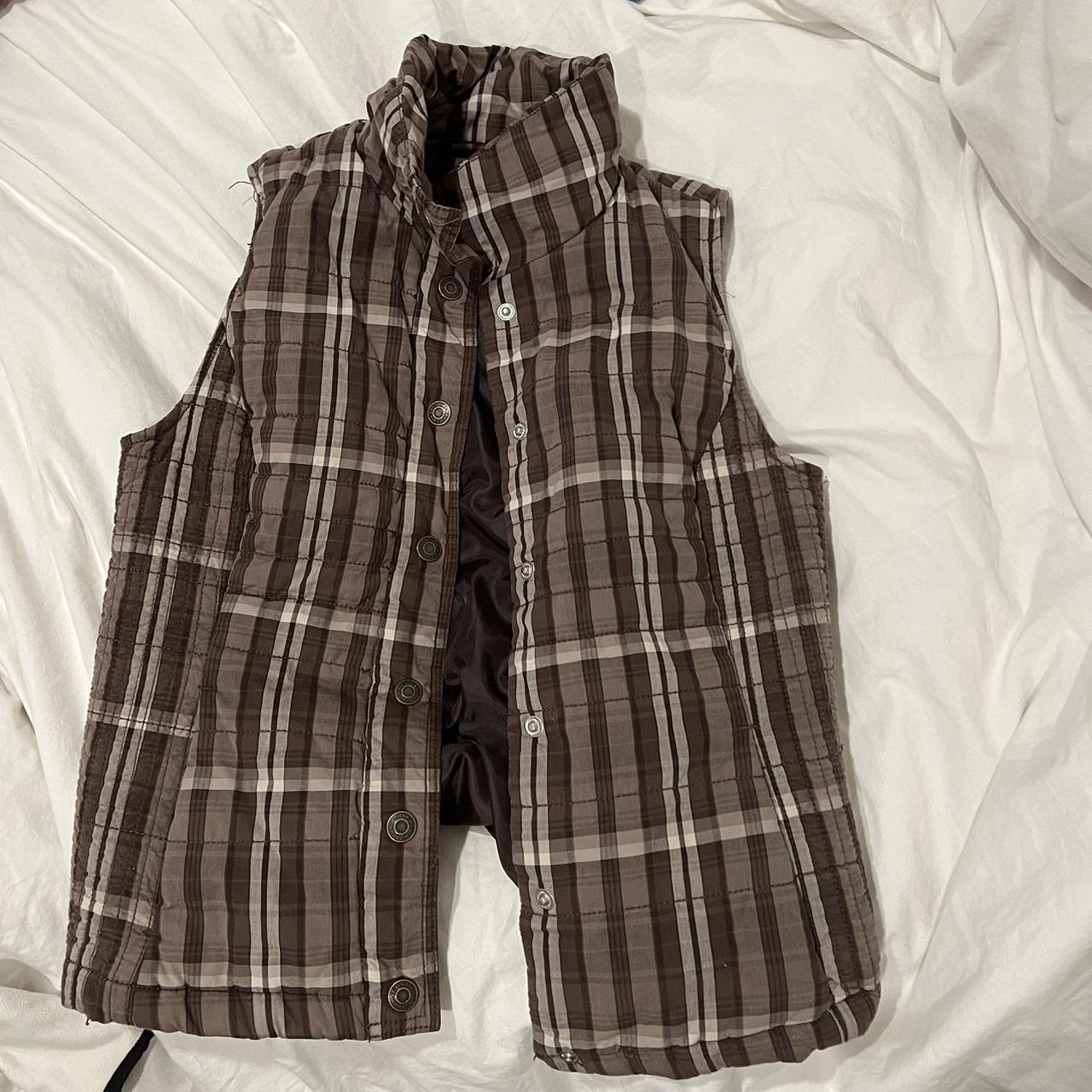 super cute brown plaid puffer vest size small y2k... - Depop