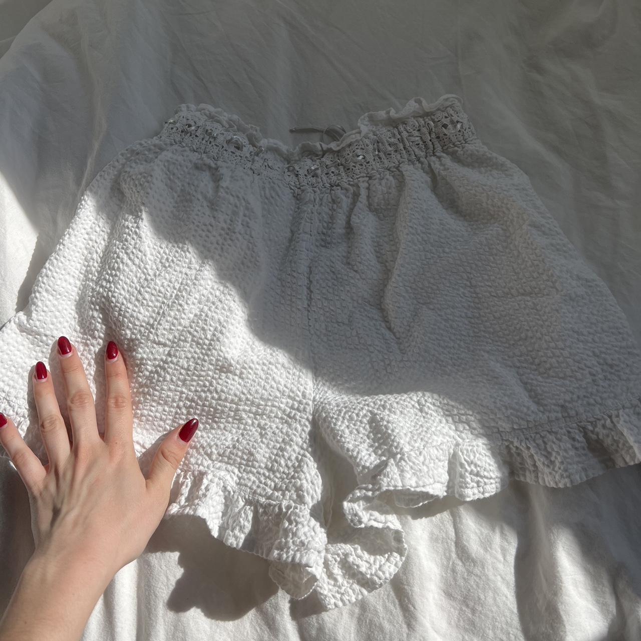 white cottage core bloomer type lacey shorts... - Depop
