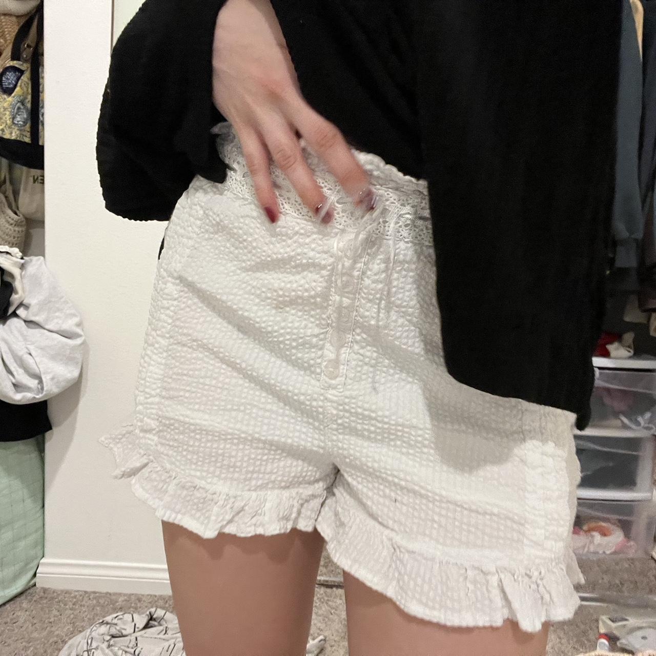 white cottage core bloomer type lacey shorts... - Depop