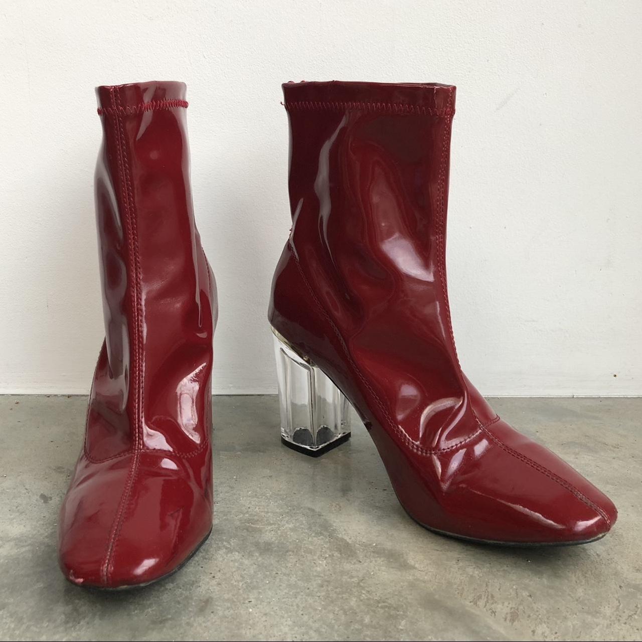 obsessed with these!!! red patent boots with clear... - Depop