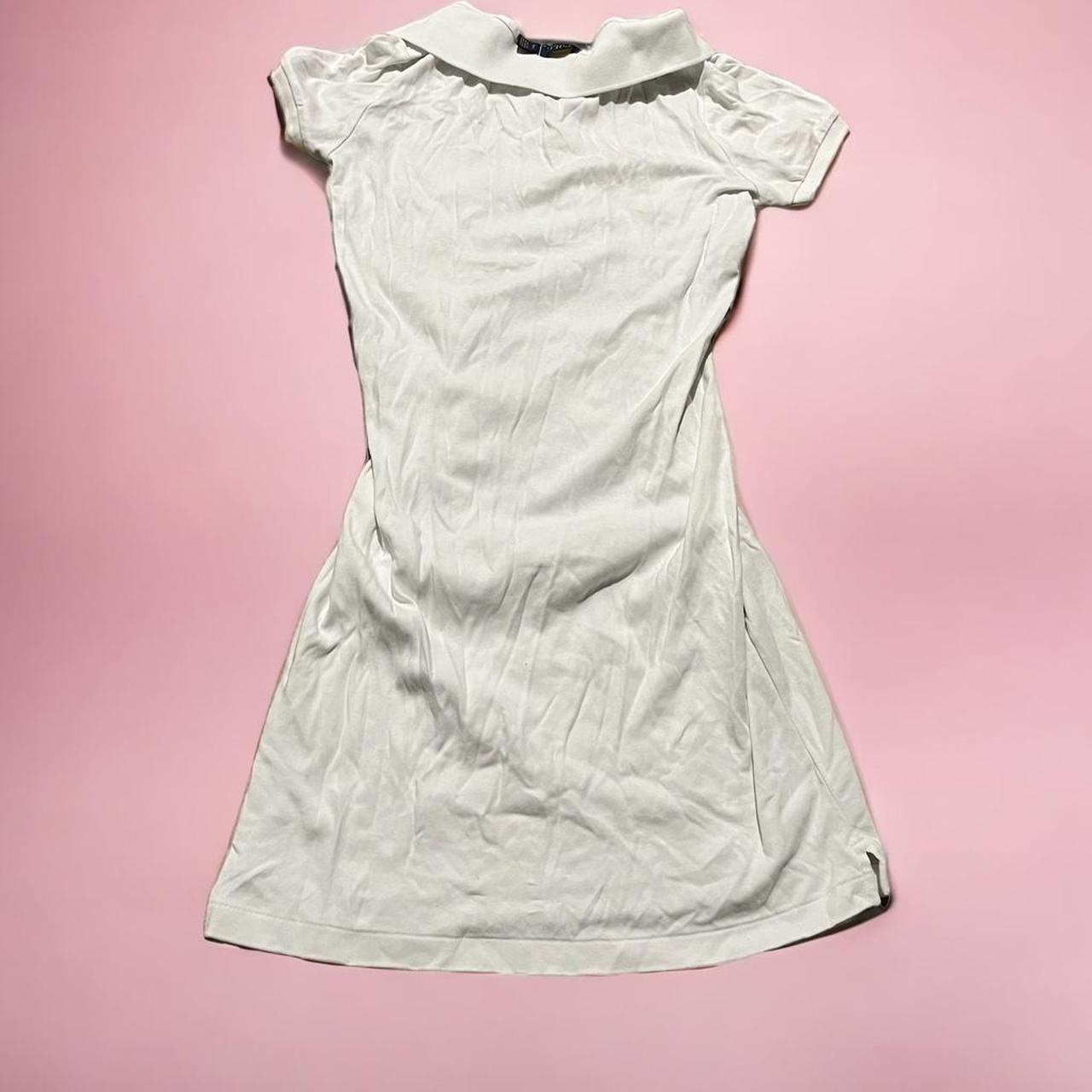 white collared button up polo dress. super cute and... - Depop