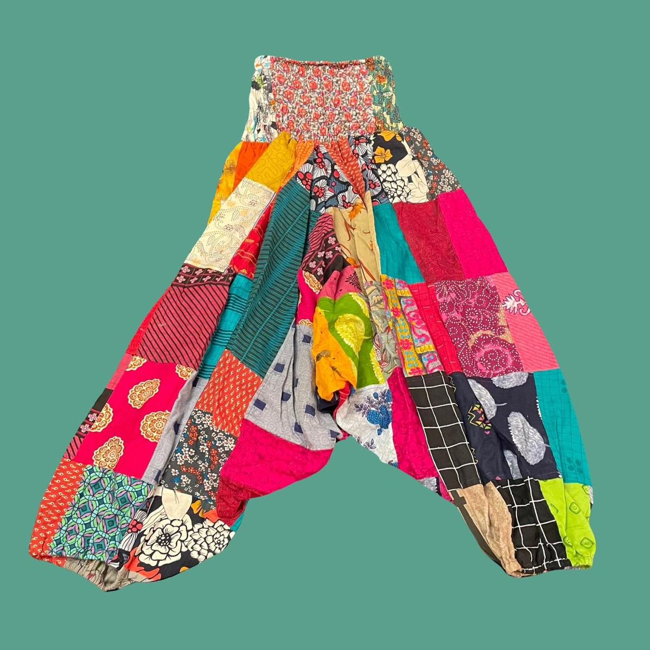 super cute multi colored patch harem pants... - Depop