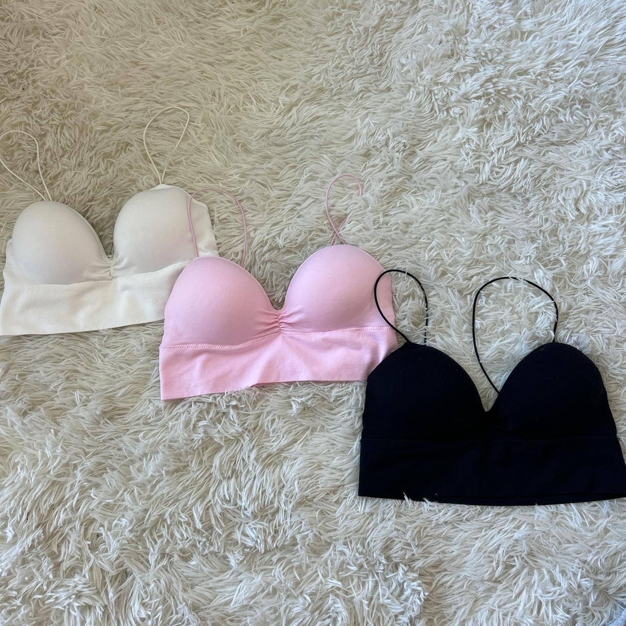 Multi-coloured bra crop tops lifting 3 pack pastel... | Depop
