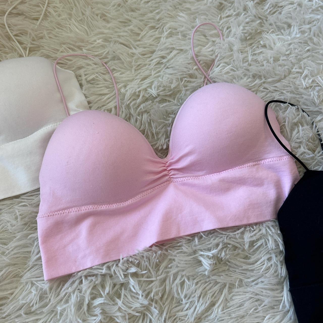 Multi-coloured bra crop tops lifting 3 pack pastel... | Depop
