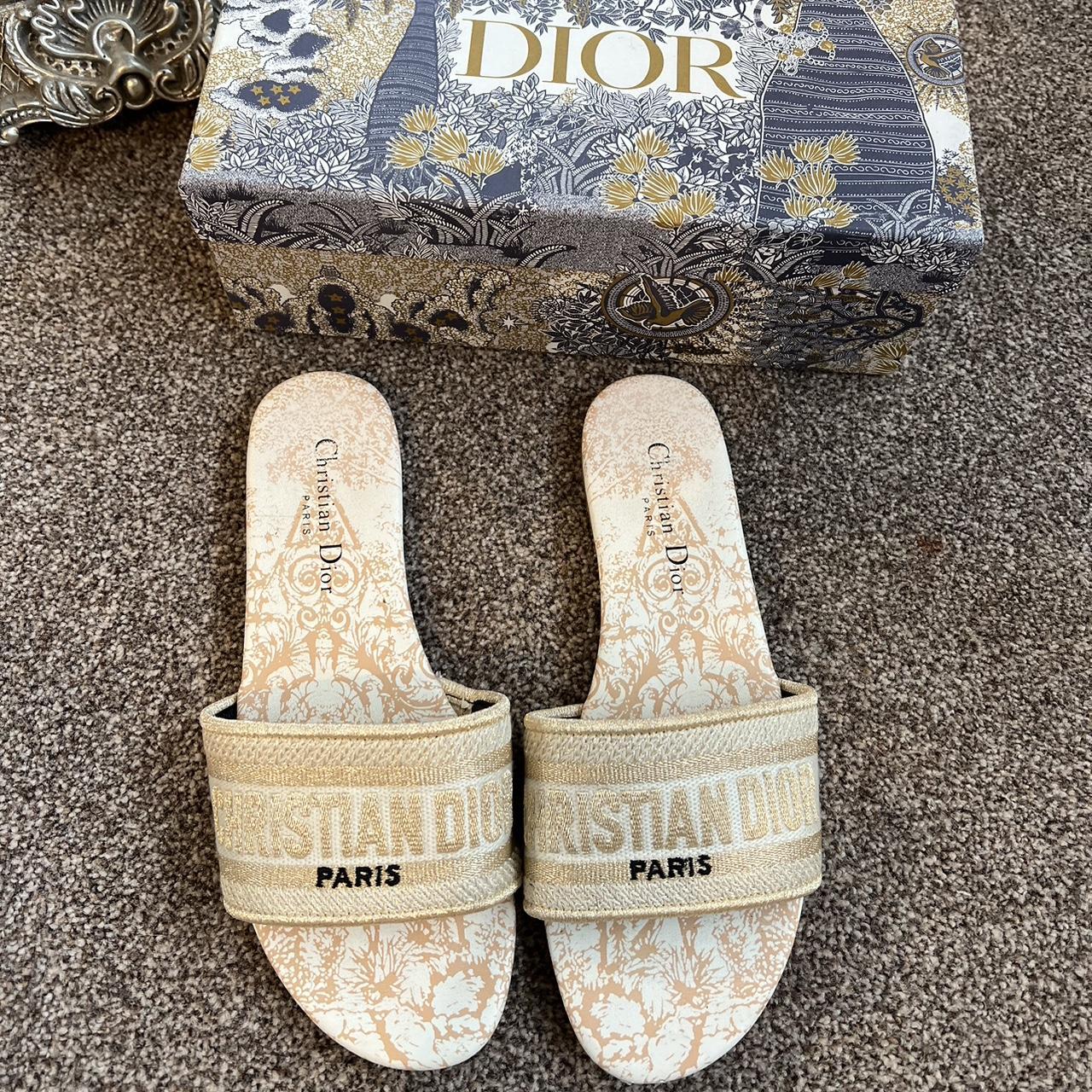 Gold slides sandals sliders Size 40 - means size 7... - Depop