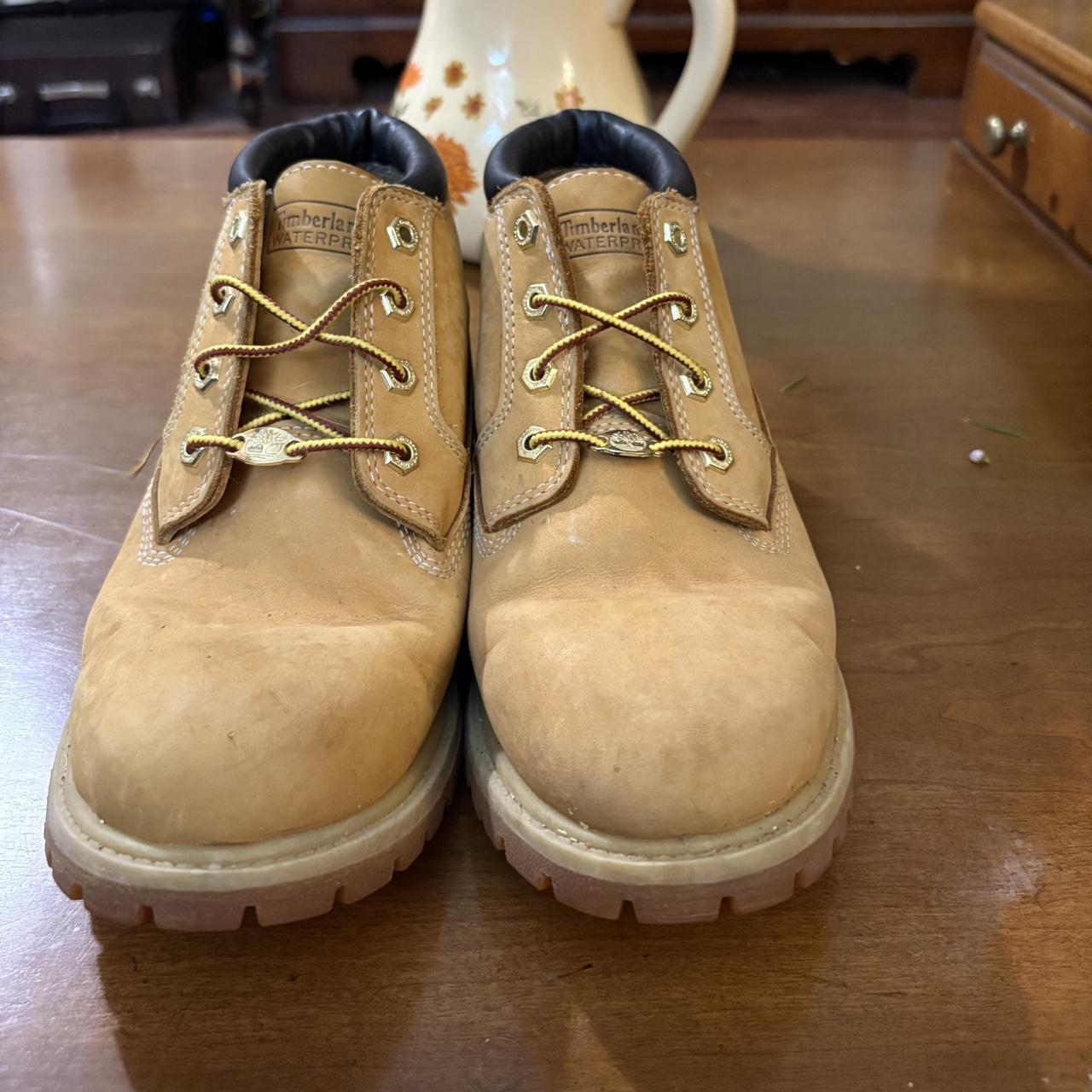 Tan and cream Timberland ankle boots #ankleboots | Depop