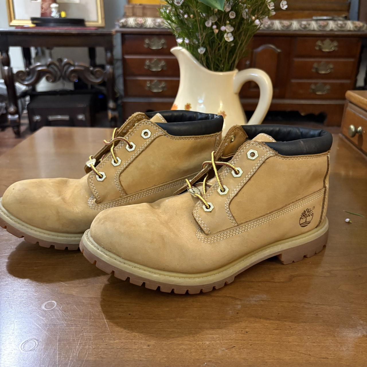 Tan and cream Timberland ankle boots #ankleboots | Depop