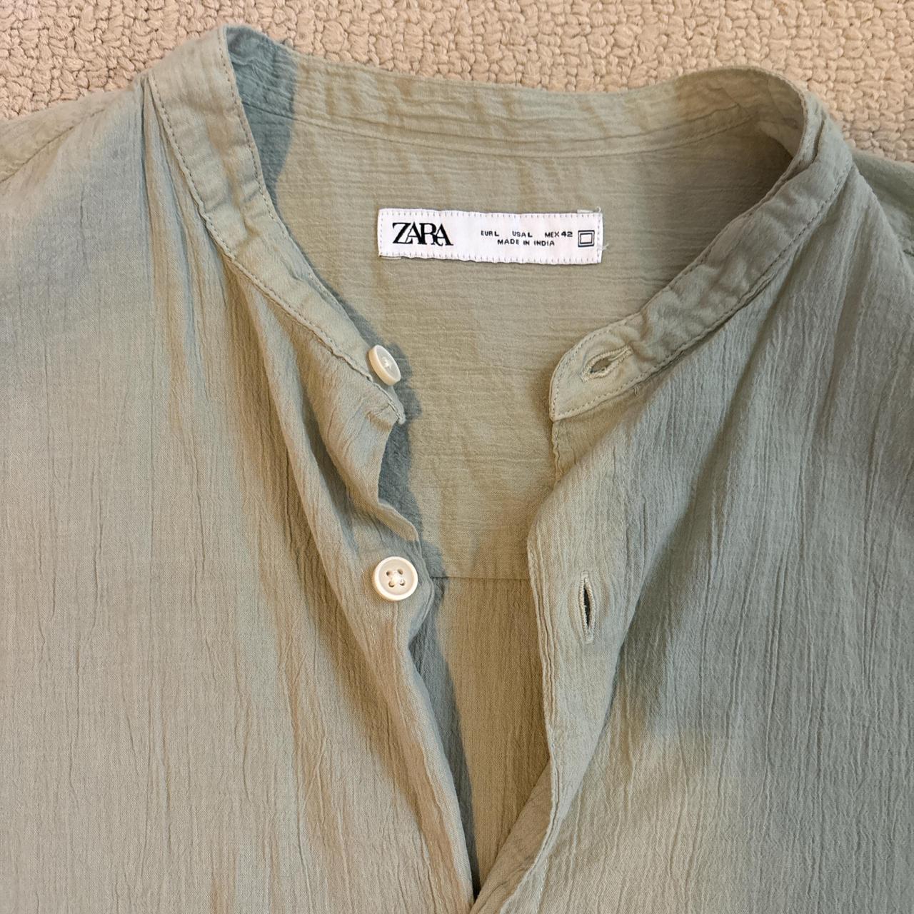 Zara light green linen button up shirt - never... - Depop
