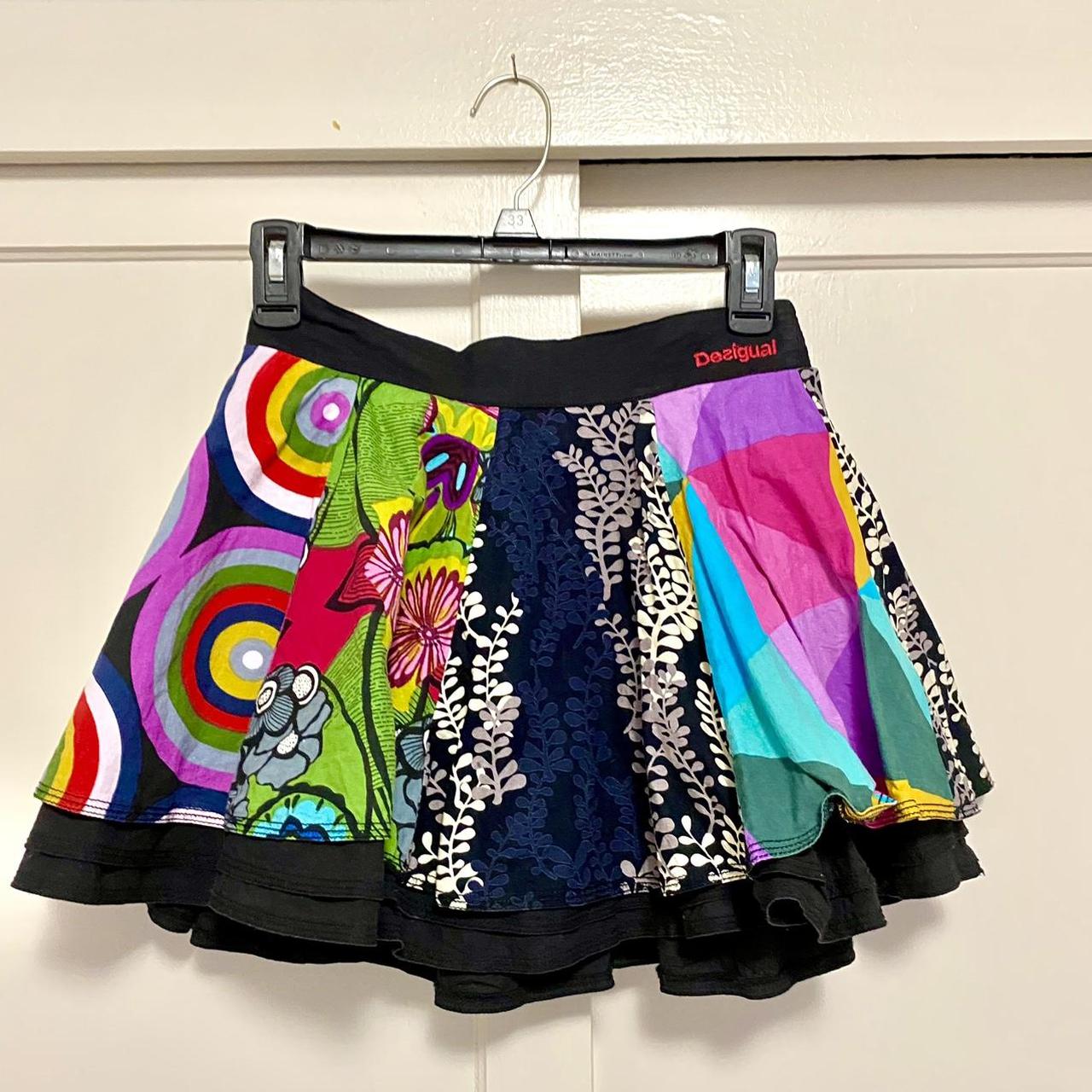 Rainbow psychedelic whimsical short flare skirt by... - Depop