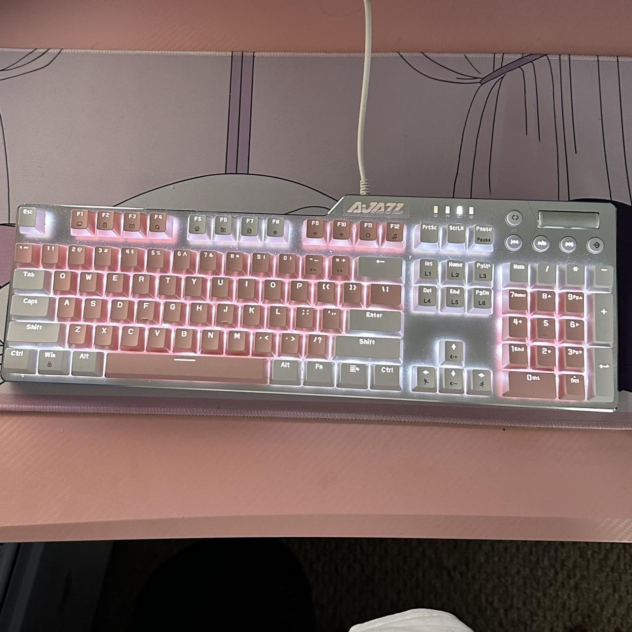 pink & white girly mechanical keyboard - 104 keys... - Depop