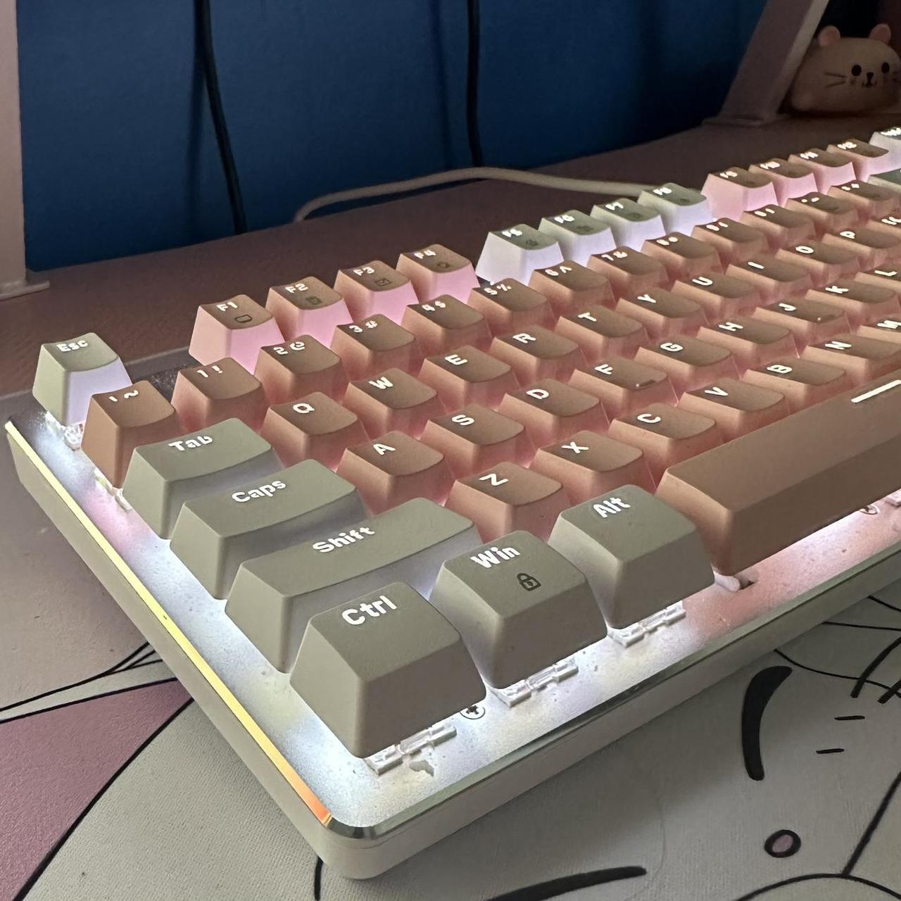 pink & white girly mechanical keyboard - 104 keys... - Depop