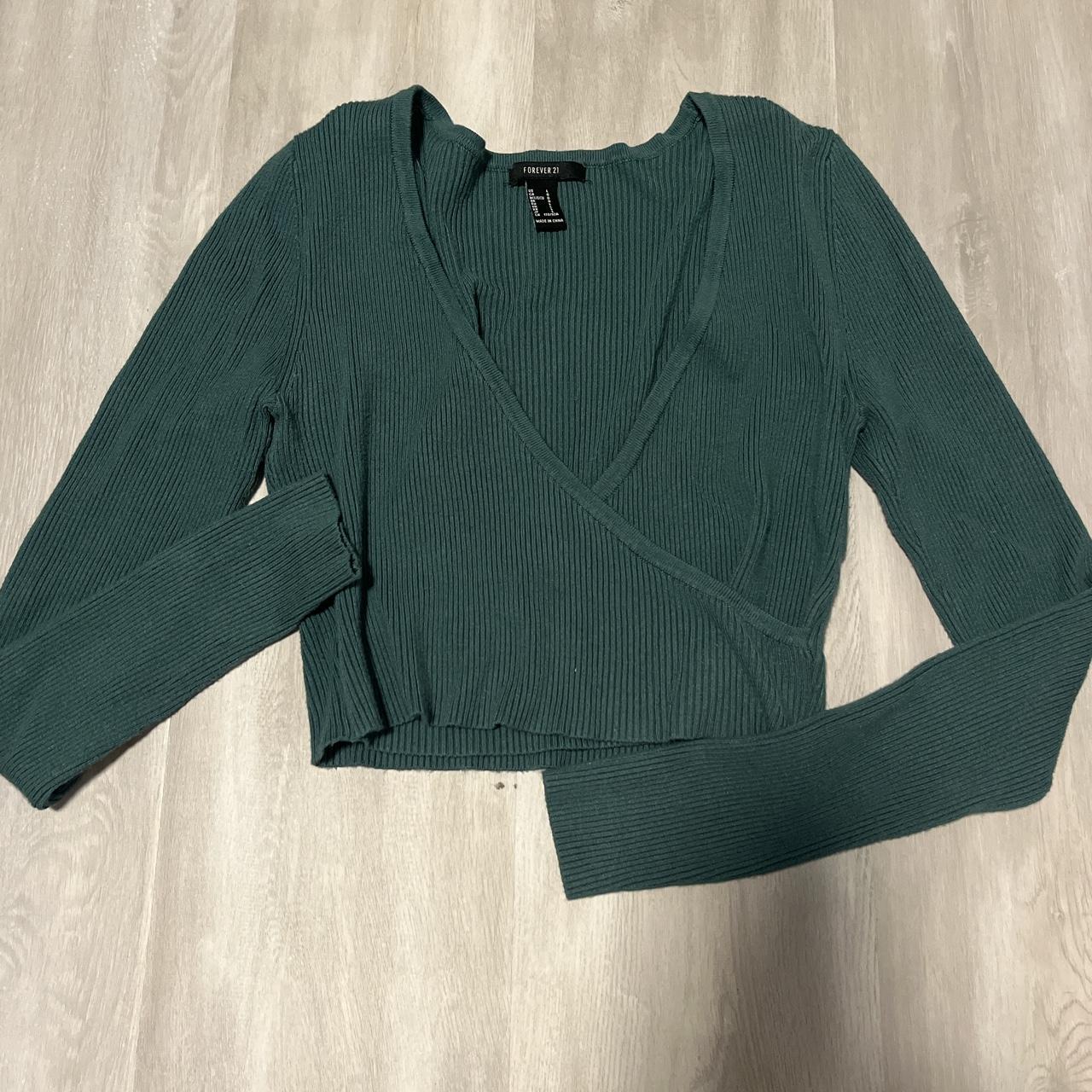Forever 21 thick ribbed longsleeve wrap top in size... - Depop