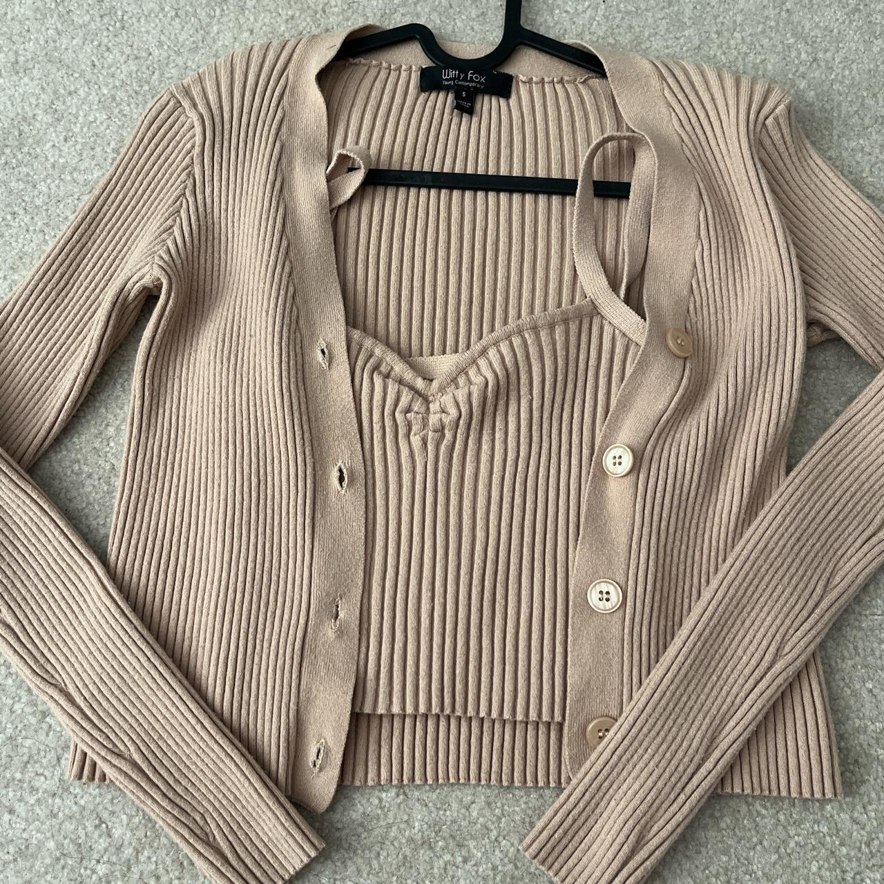 Dainty beige matching cardigan tank set! - size US... - Depop