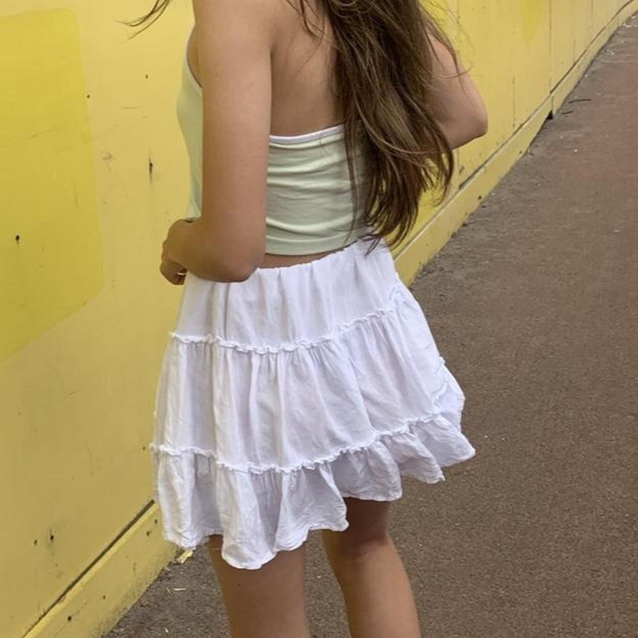 white subdued rara mini skirt pleated rara skirt... - Depop