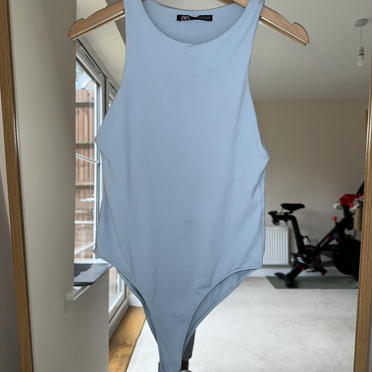 Zara baby blue bodysuit size M fits 10 #zara... - Depop