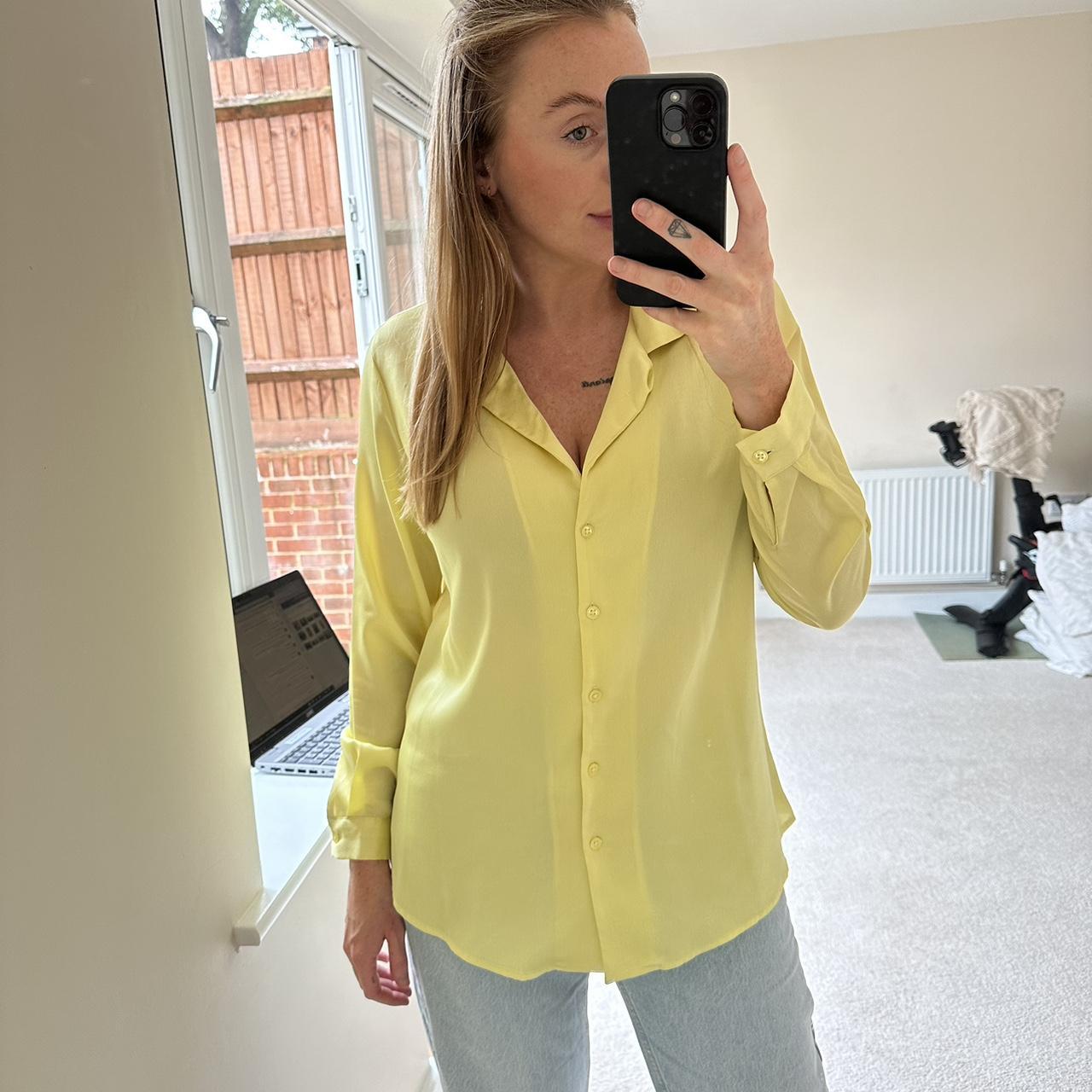 ASOS yellow satin button down blouse size 10 #asos... - Depop