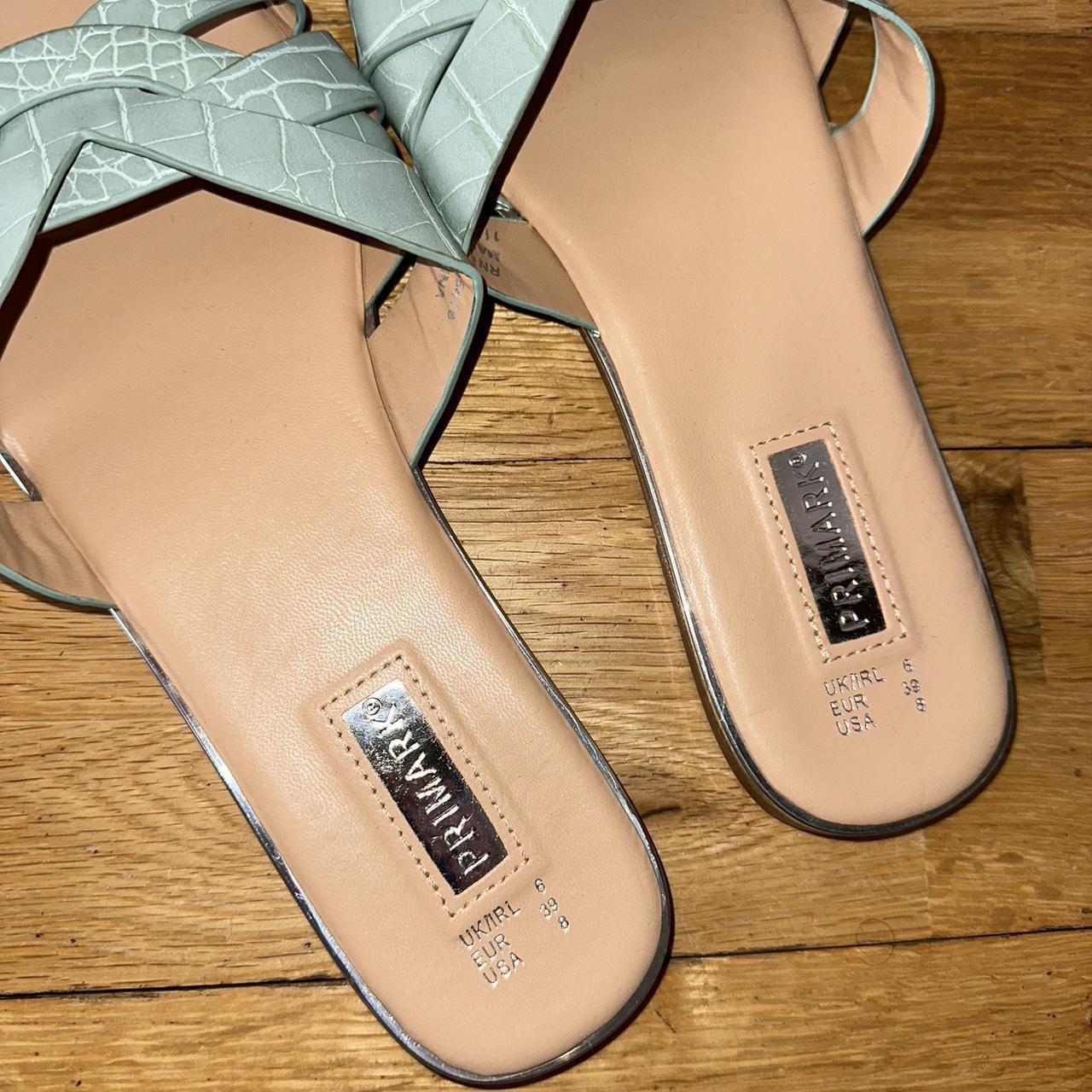 Primark mint green croc slip on cross over slides... - Depop