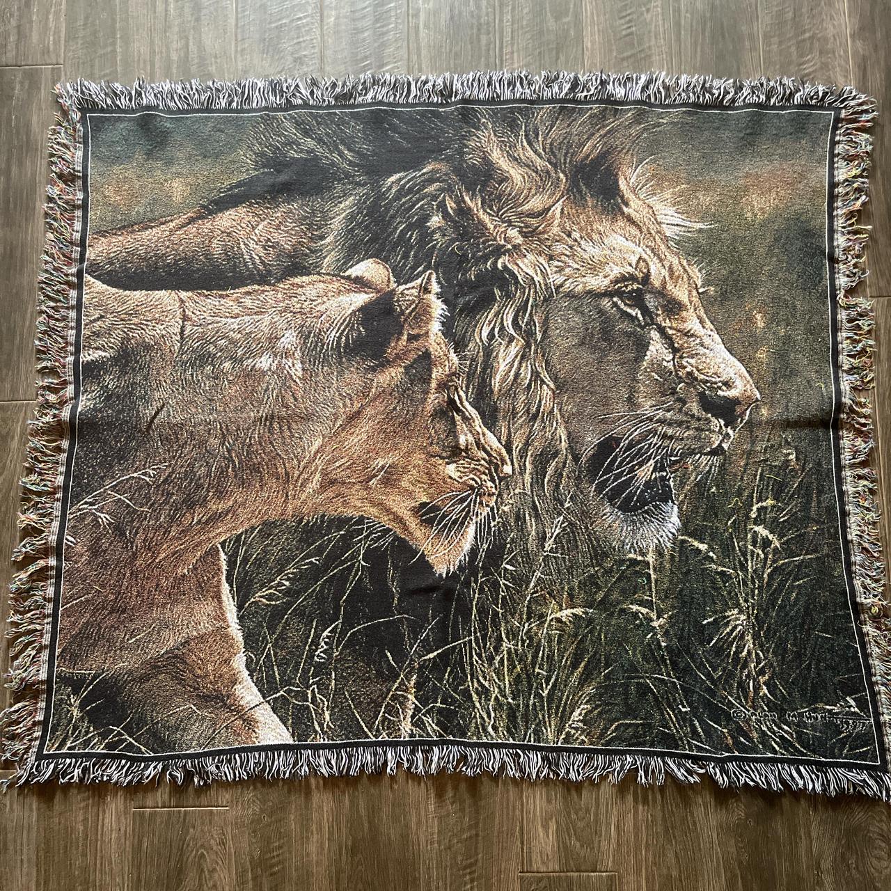 Lion and lioness tapestry, 4ft" x 4ft 9in Hyper... | Depop