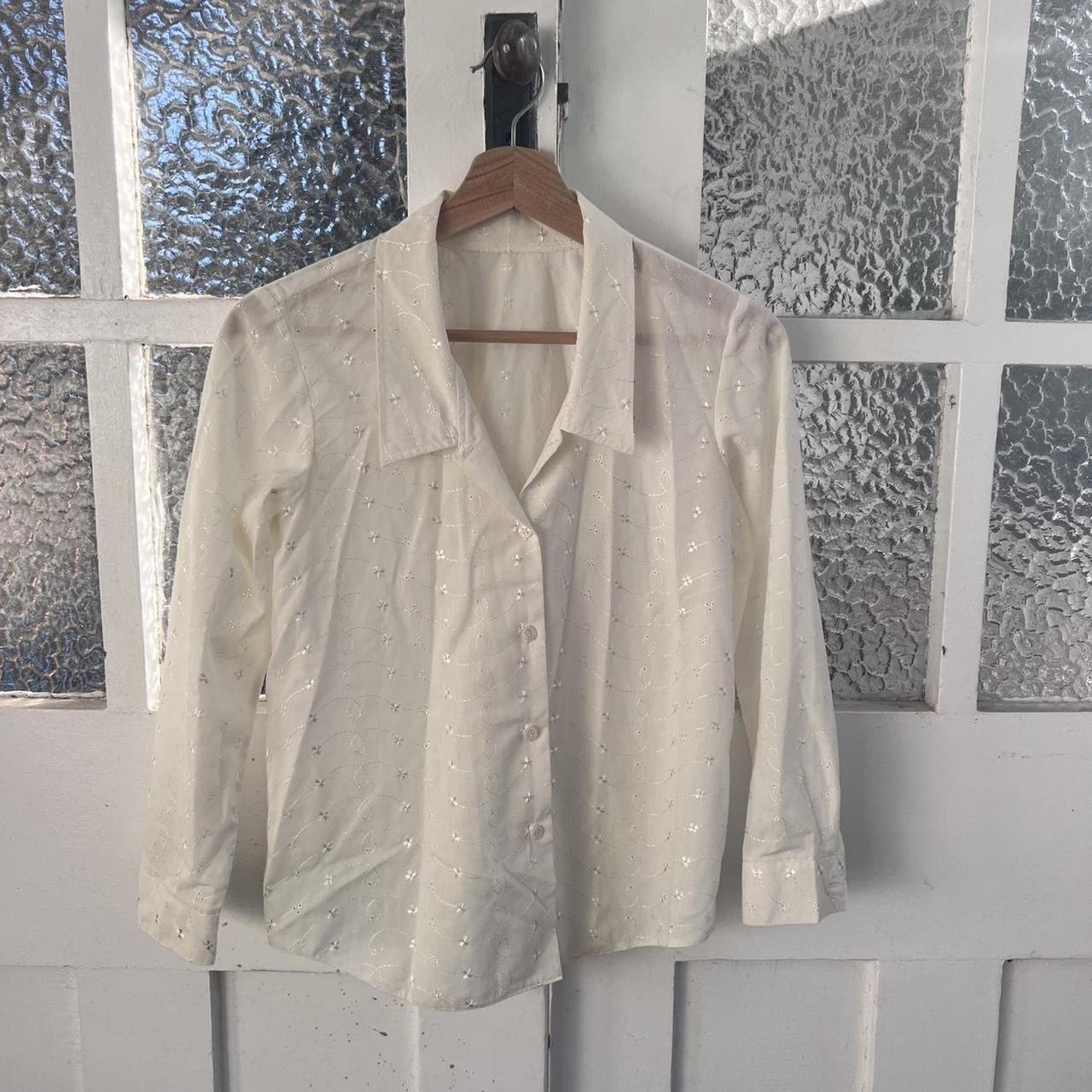 Gorgeous hand made white button up with embroidery... - Depop