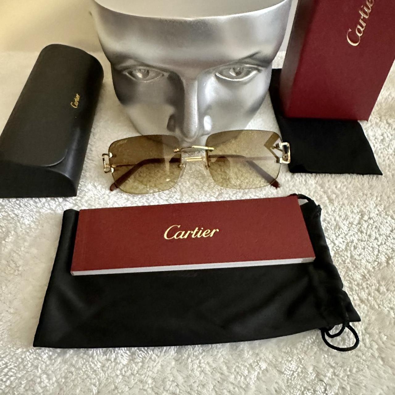 Wire Full-Rim Square Frame Glasses Cartier Brown... - Depop