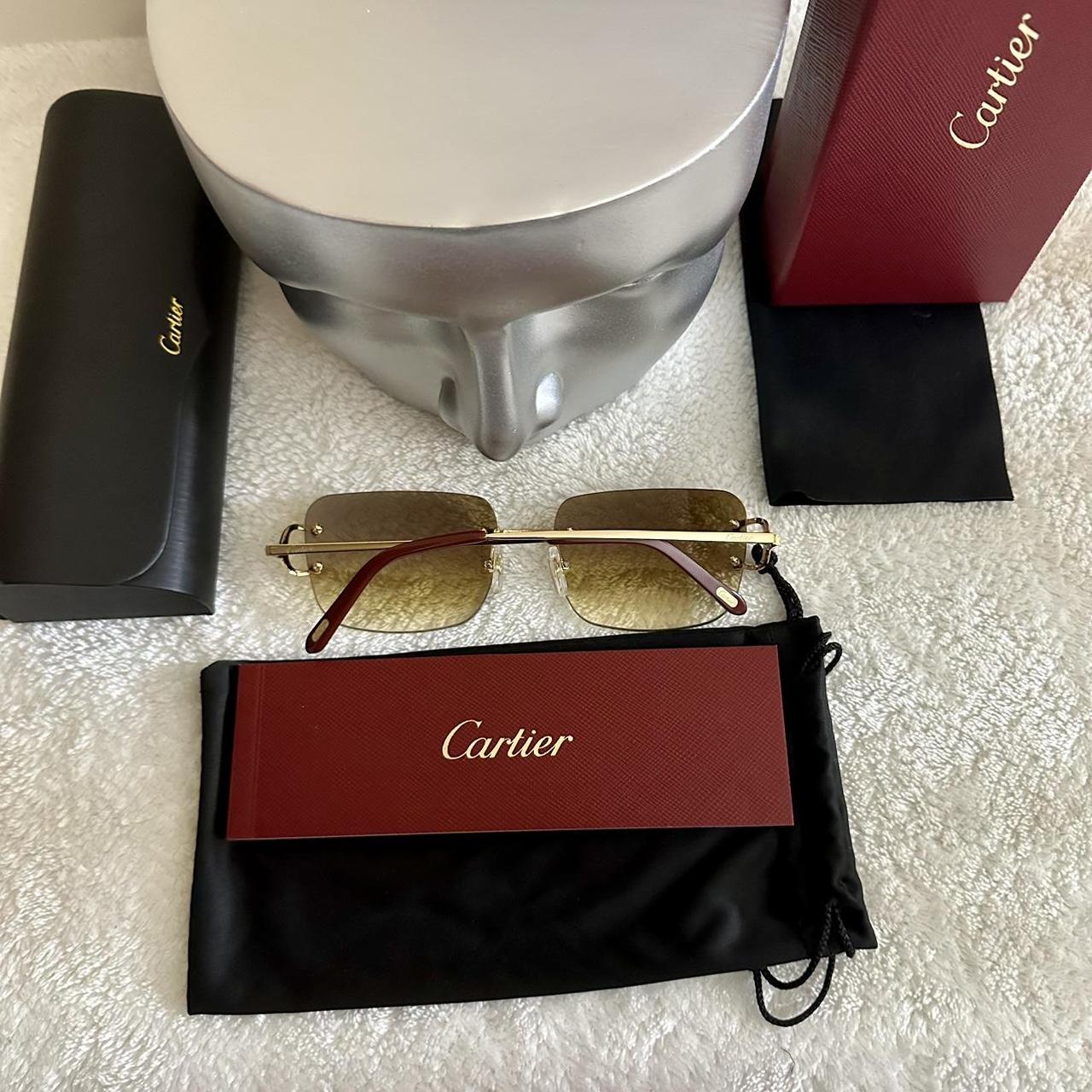Wire Full-Rim Square Frame Glasses Cartier Brown... - Depop