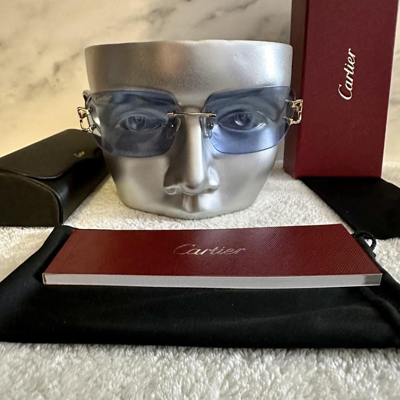 Wire Full-Rim Square Frame Glasses Cartier Blue... - Depop