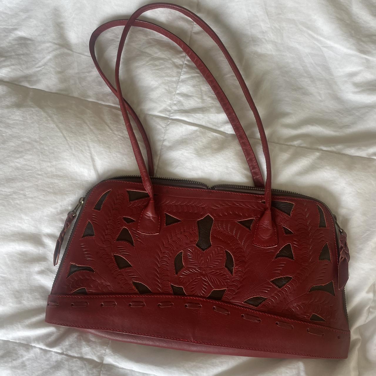 Genuine leather red vintage purse. Western floral... - Depop
