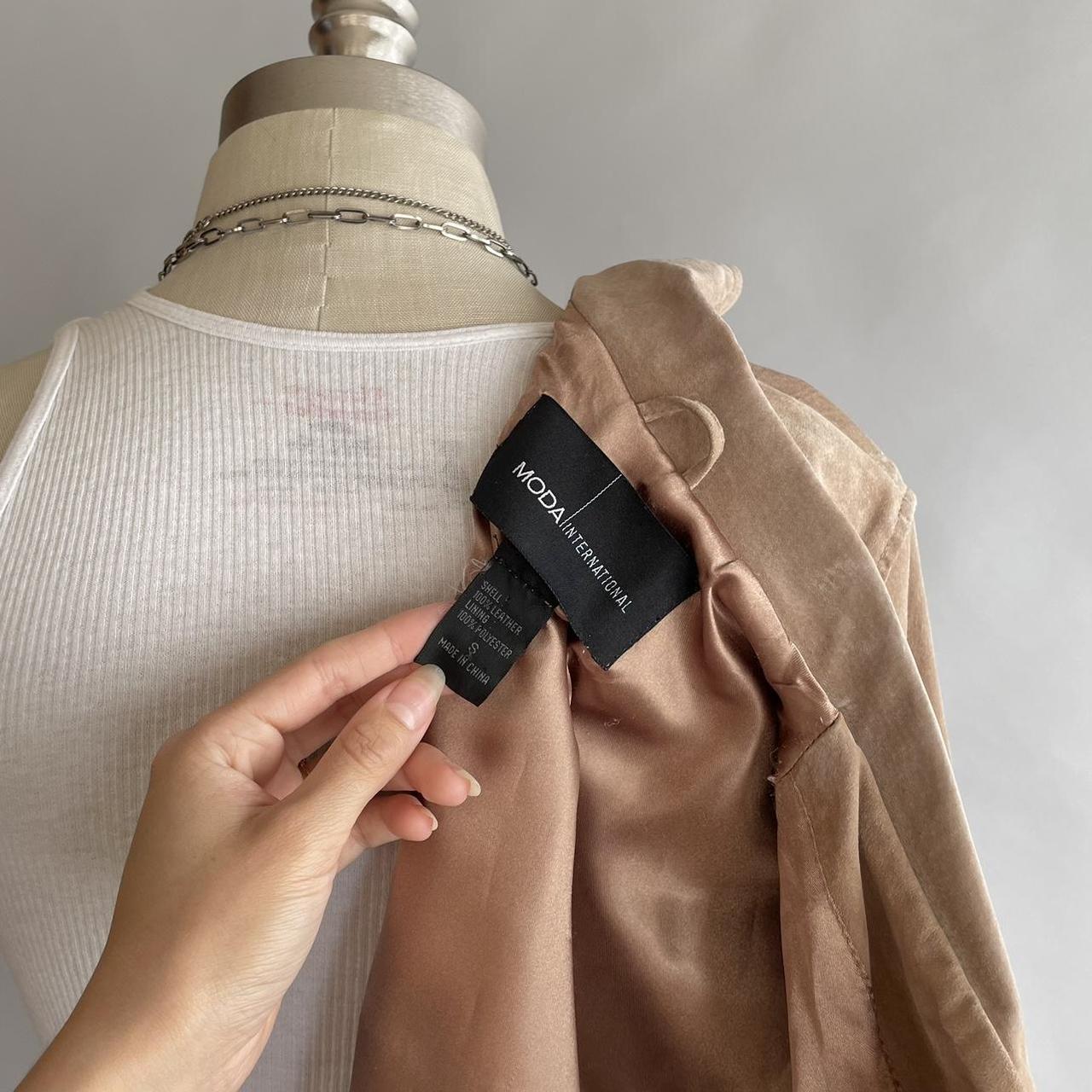 Long Tan Leather Jacket Vintage 90s Moda Int. long... - Depop