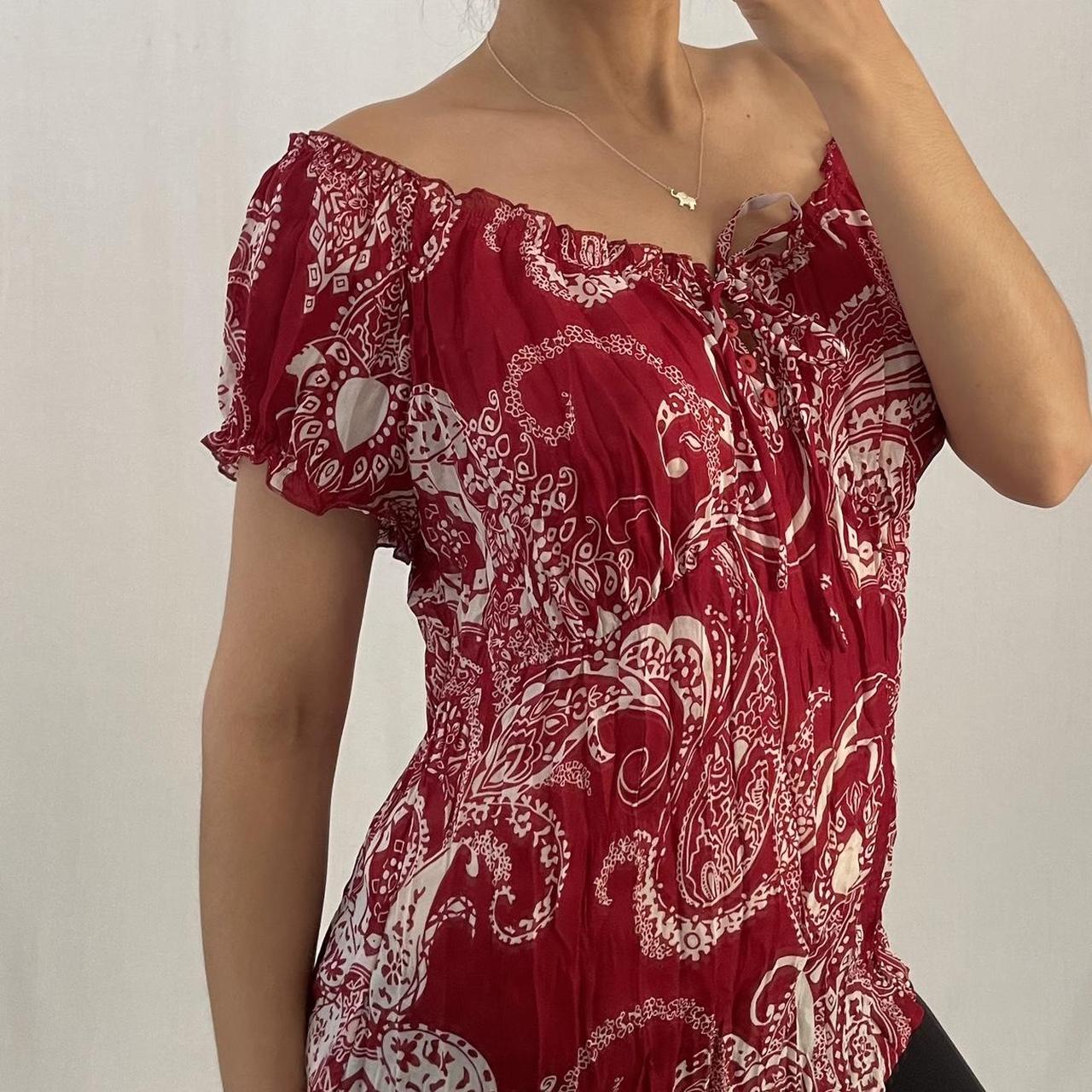 Boho Red Paisley Top Sunny Leigh boho cottage red... - Depop