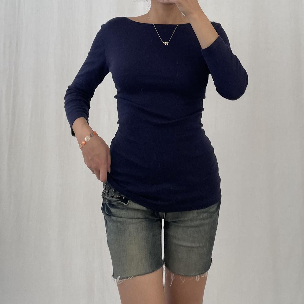 Navy Blue Boatneck Top 2000s soft knit 60% cotton &... - Depop